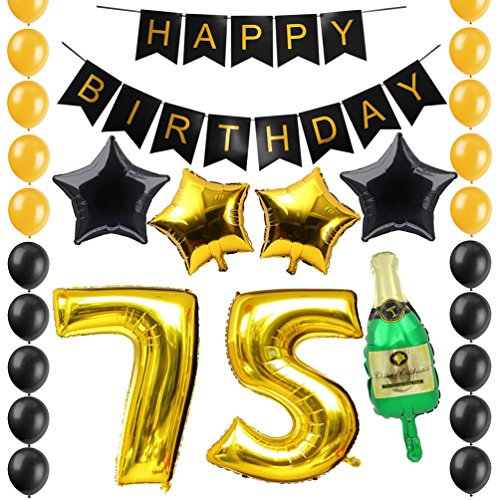 Buy 75th Happy Birthday Banner - Gold and Black 75th Birthday Party ...