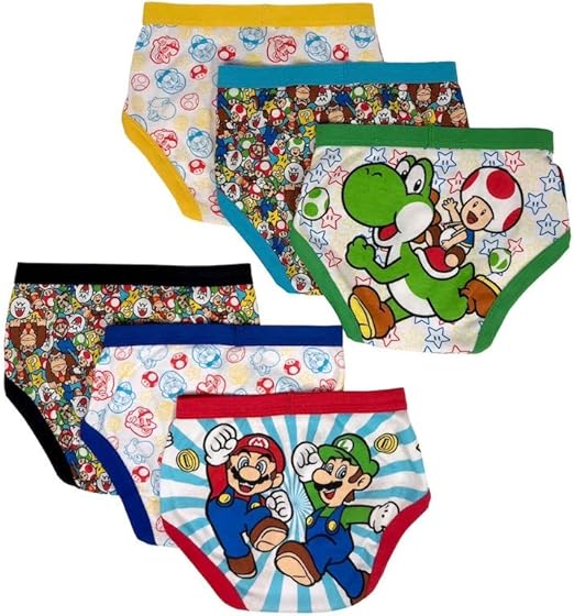 Super Mario Bros 6-Pack Boys Briefs Underwear Mario Luigi Yoshi: Amazon ...