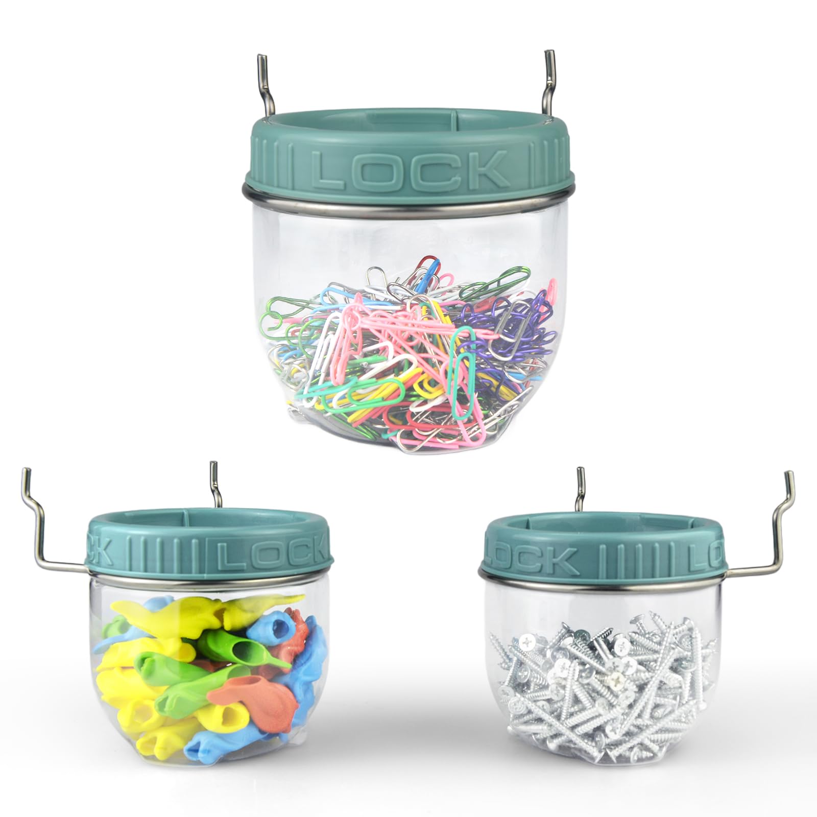 G.CORE Peg Board Organizer Clear Jars - 3 Pack Large Pegboard ...