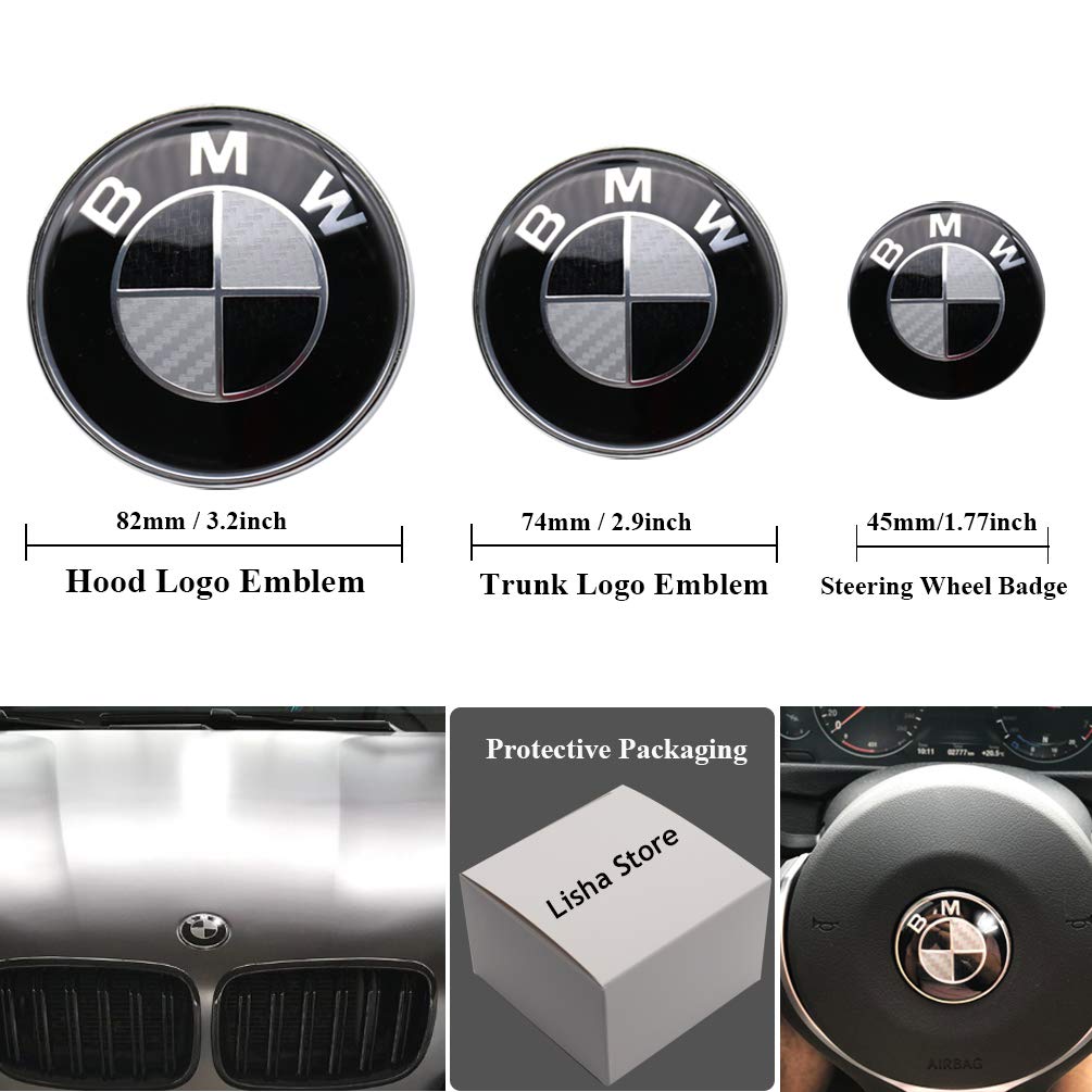 Buy 3 Pieces Black And Silver BMW Carbon Fiber Emblems Replacement
