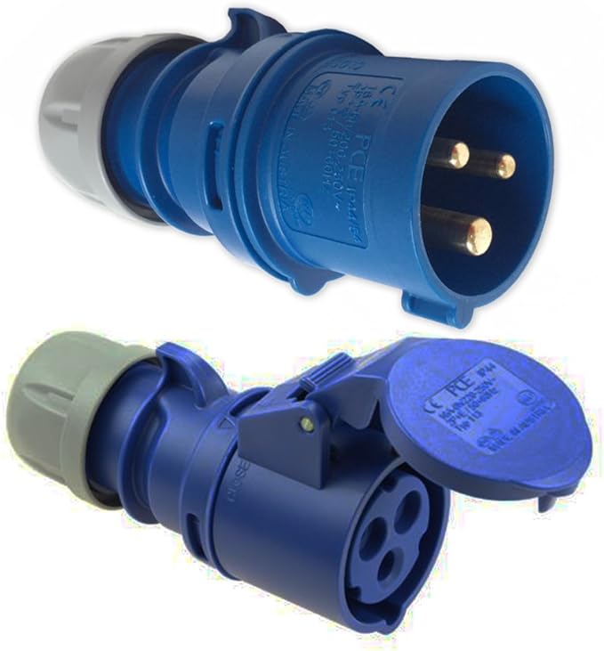 PCE 16 AMP 240V Blue Plug and Socket Caravan Motorhome Site Hook Up ...