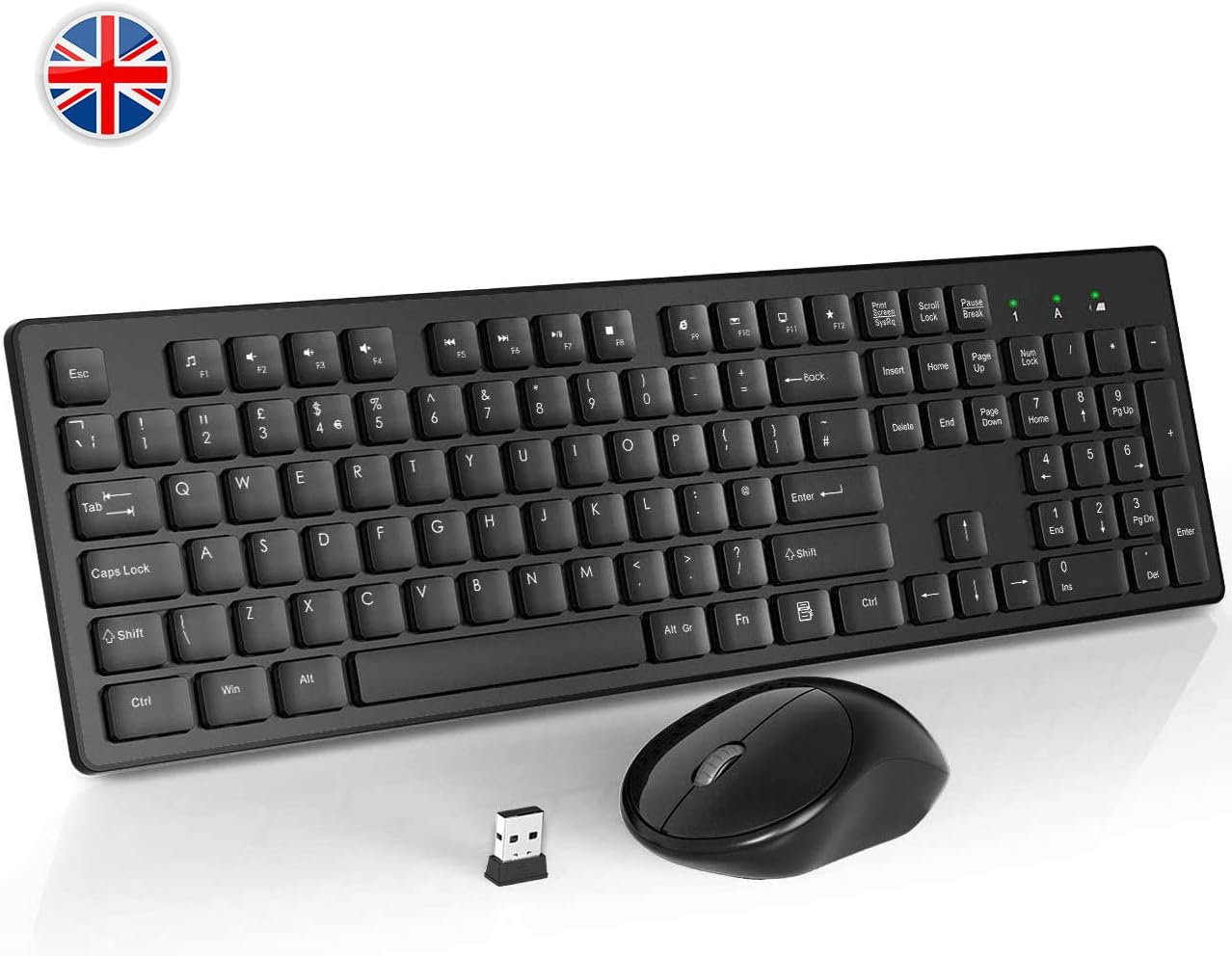 Wireless Keyboard Mouse Combo, WisFox 2.4GHz Slim Full-sized Advanced ...