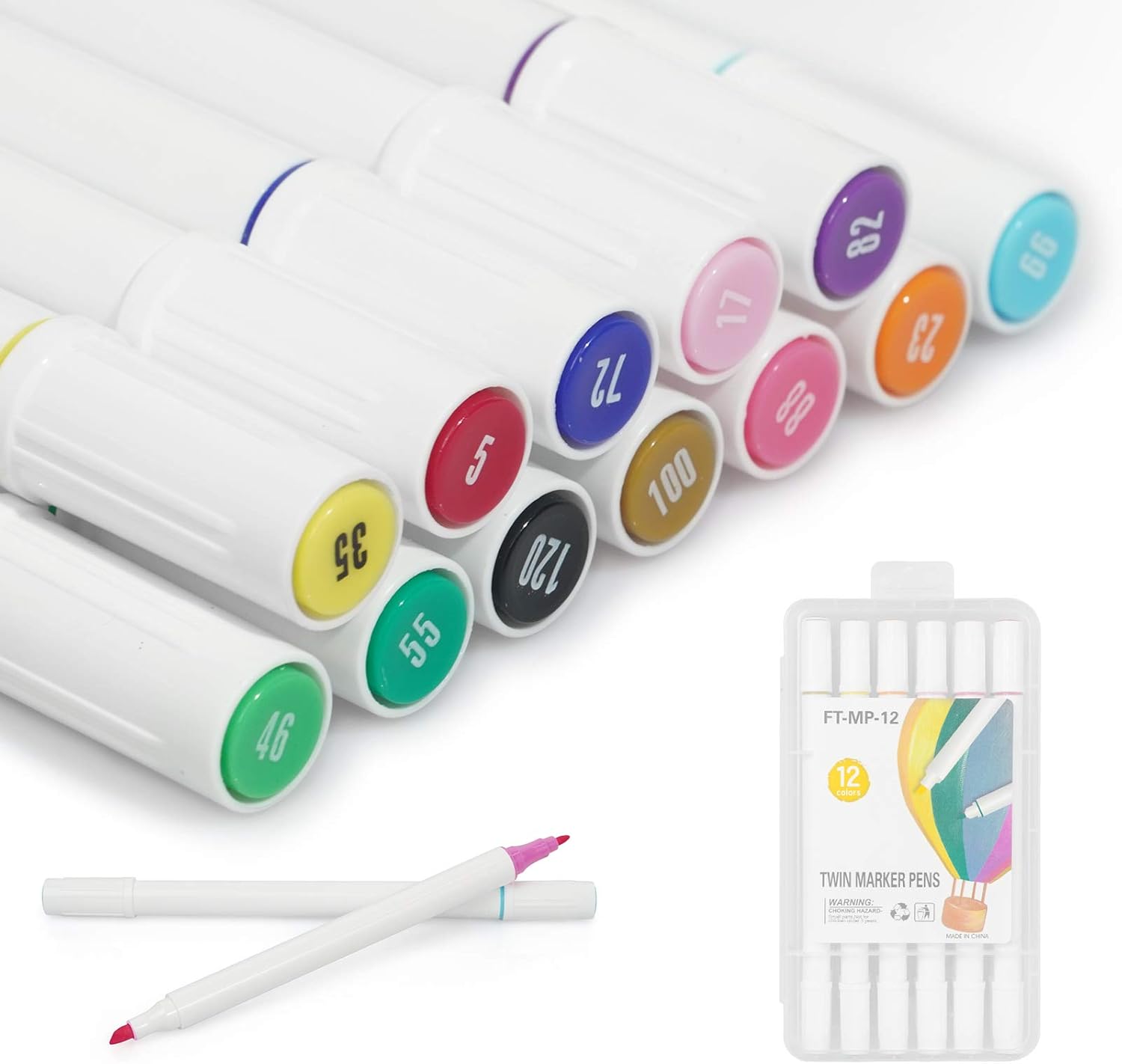 Gurkkst 12 Pack Colour Dual Tip Twin Permanent Marker Pens Watercolour ...