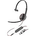 Amazon.com: Poly Blackwire 3215 Monaural USB-C Headset + 3.5mm Plug ...
