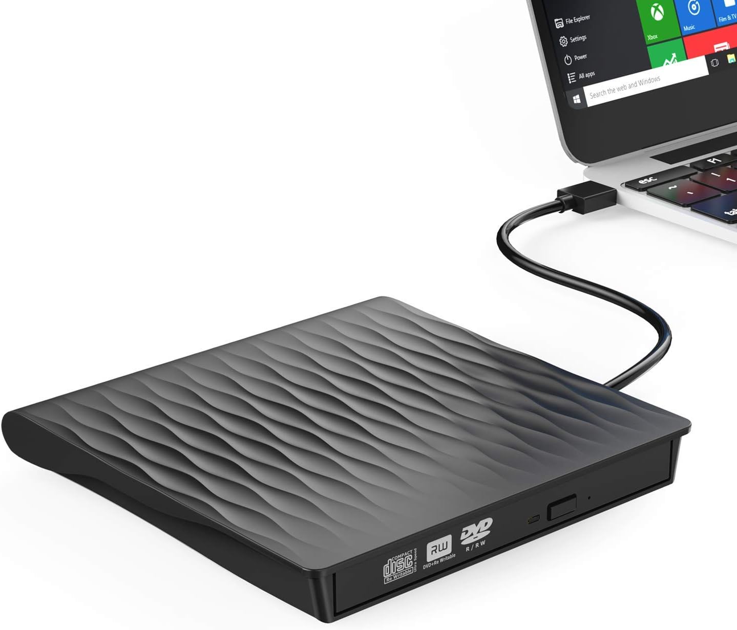 External CD DVD Drive, WULAU Portable Ultra Slim CD DVD Rewriter Burner ...