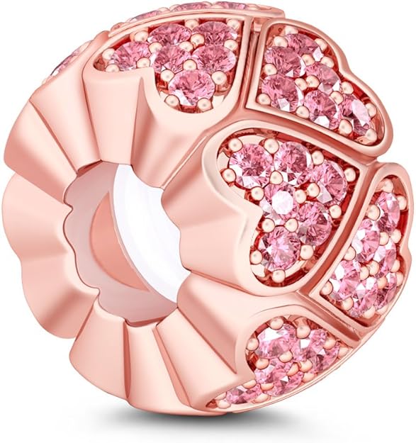 GNOCE Stopper Charm 925 Sterling Silver"Pink Sweet Love" Rose Gold Bead ...