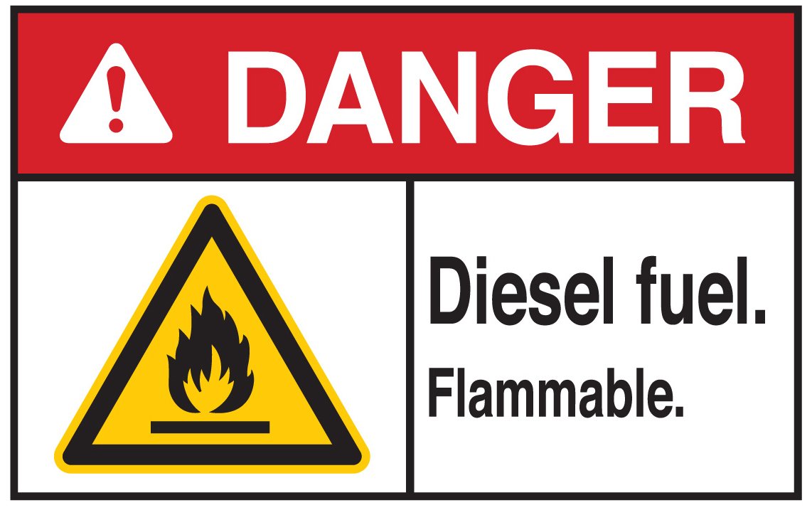 Brady 144971 Fiberglass"Danger Diesel Fuel. Flammable." Sign, 10" H x ...