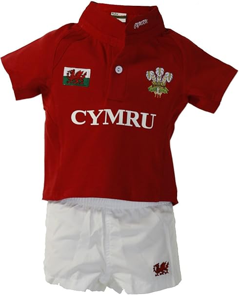 [4 Year] MANAV'S BABY WELSH CYMRU RUGBY KIT (Top+Shorts) RED & WHITE ...
