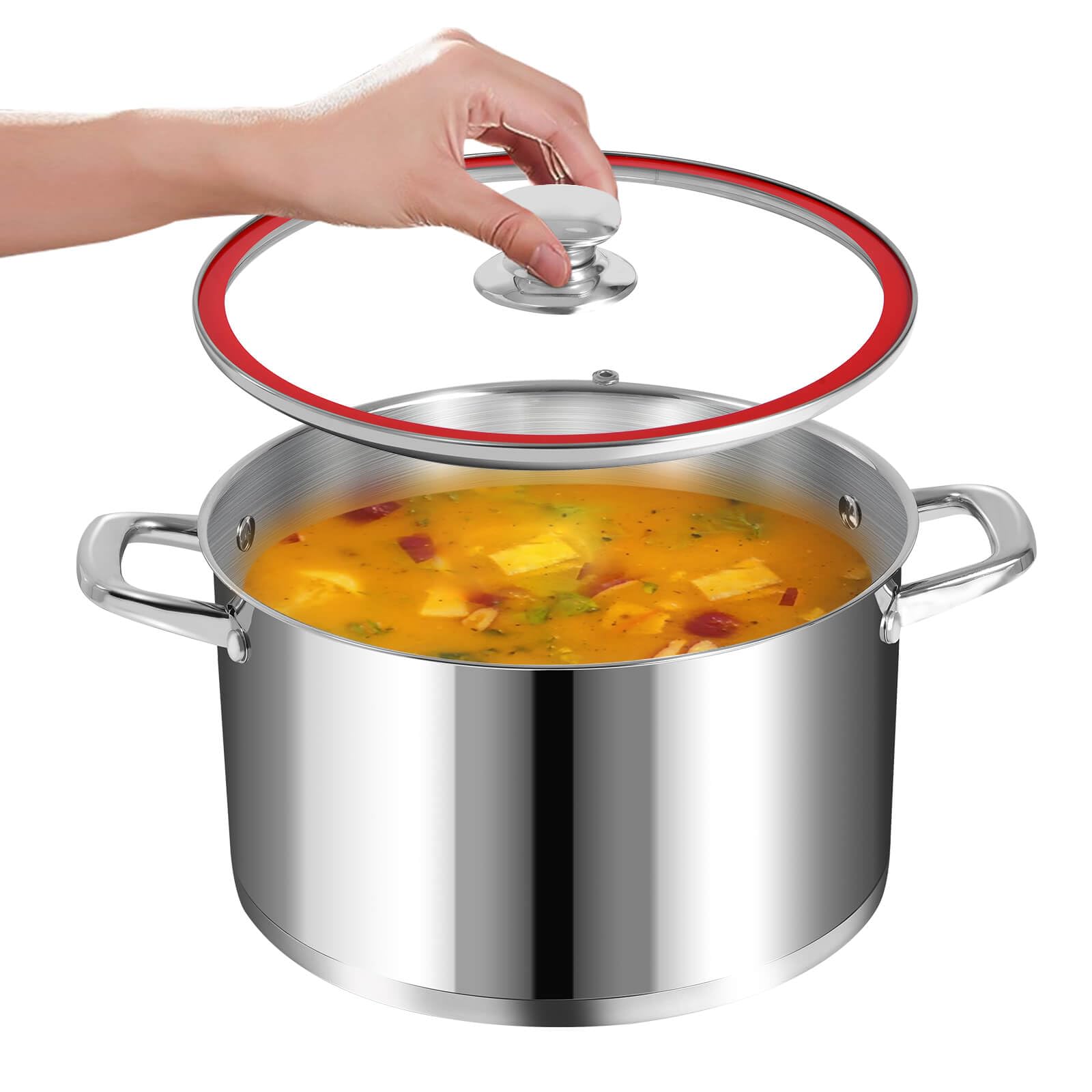LEUGWAKN Stockpots 10 Quart- Stainless Steel Stock Pot With Lid-Soup ...