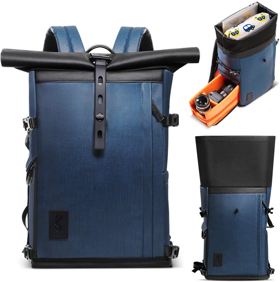 K&F Concept Roll Top Camera Backpack, Anti-theft Waterproof Camera Bag ...