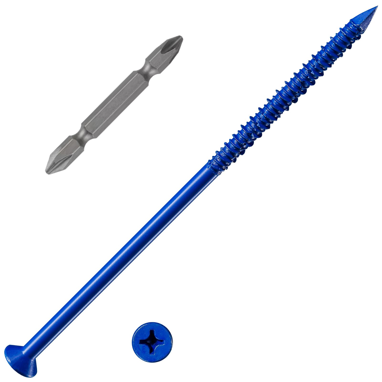 WenSilon(100 PCS) 1/4" x6 Concrete Screw Anchor Blue Flat Head for ...