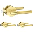 Amerdeco 3 Pack Brushed Gold Door Handles Interior, Knurled Privacy ...