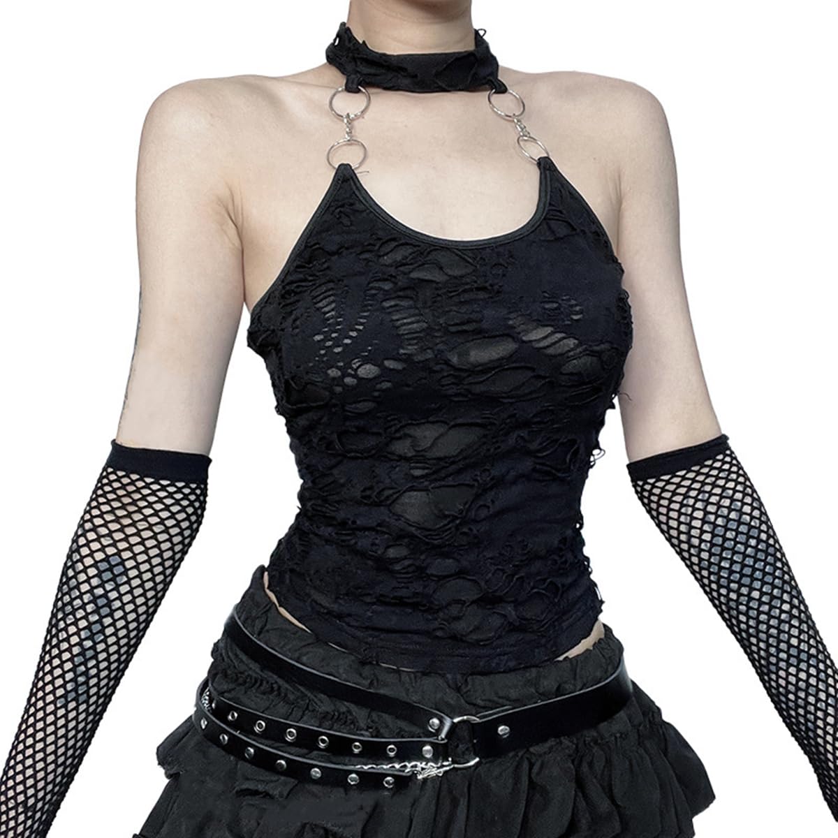 Botenwall Black Y2k Halter Corset Backless Emo Goth Crop Cami Tank Top ...