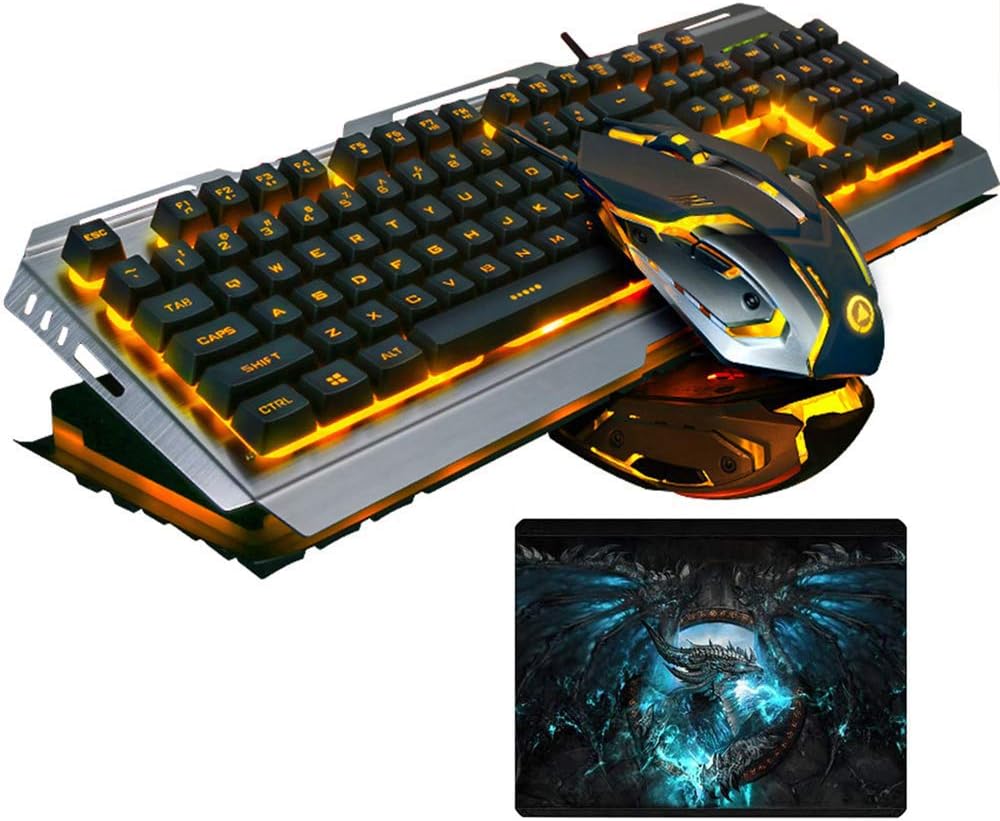 UrChoiceLtd Keyboard Mouse Sets, V1 Wired Keyboard Yellow LED Backlit ...