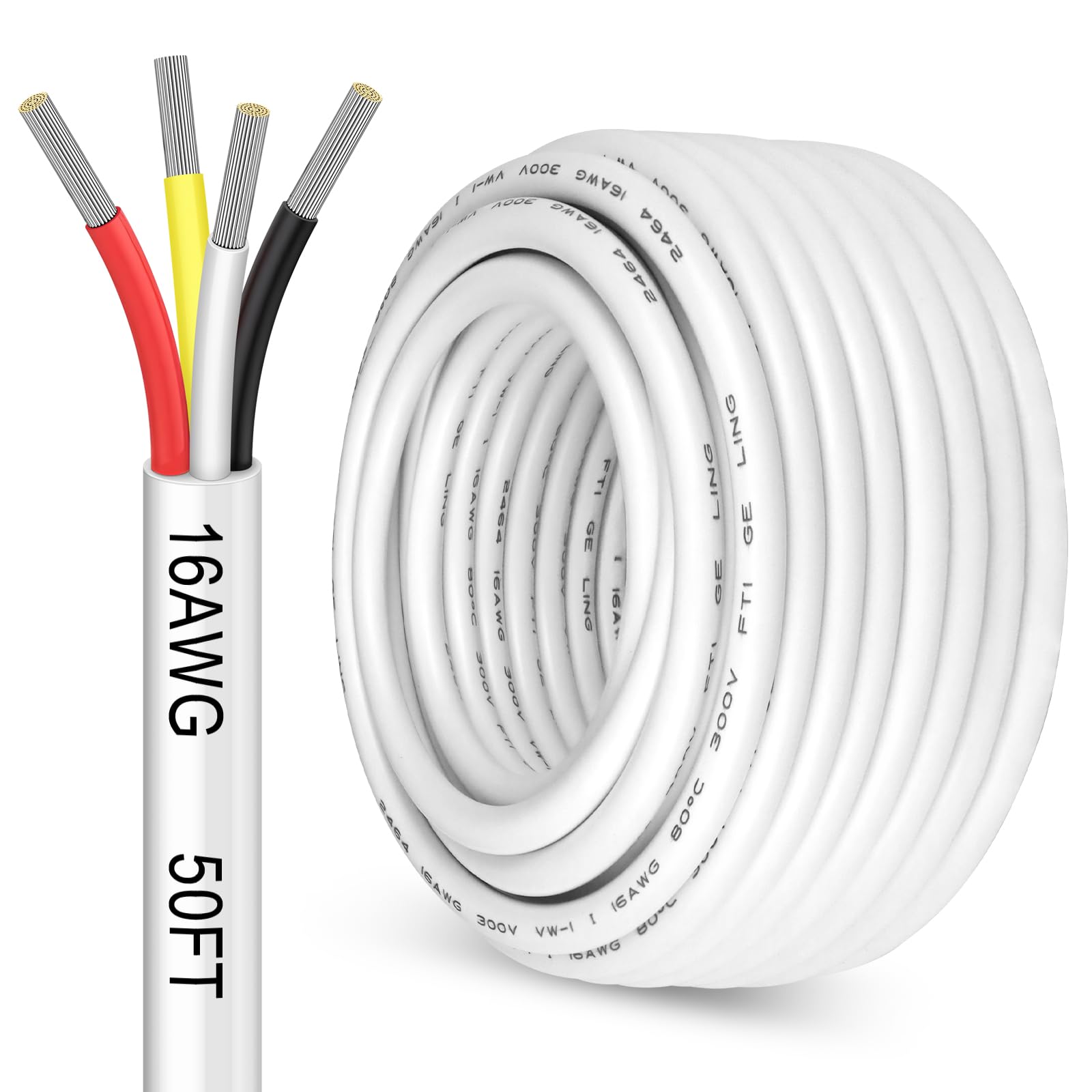 YOEPLAVSE 50FT 16 Gauge 4 Conductor Electrical Wire, 16 AWG 4 Wire ...