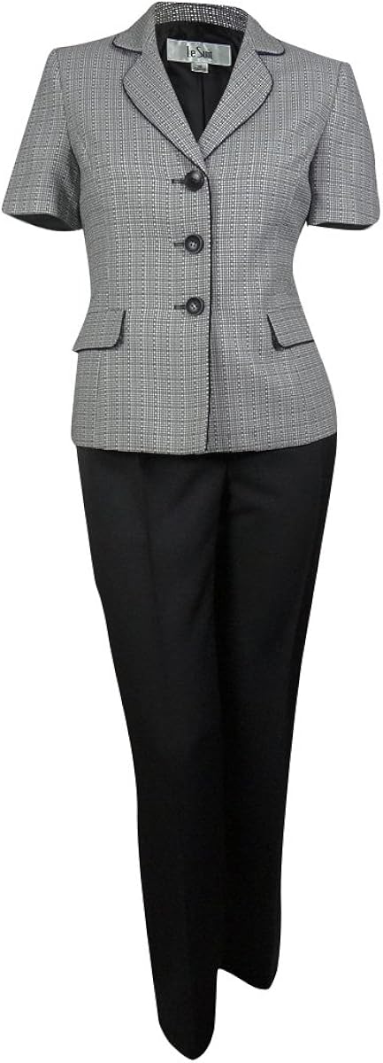 Amazon.com: Le Suit Women's Contrast Piped Short Sleeve Jacket and Pant ...