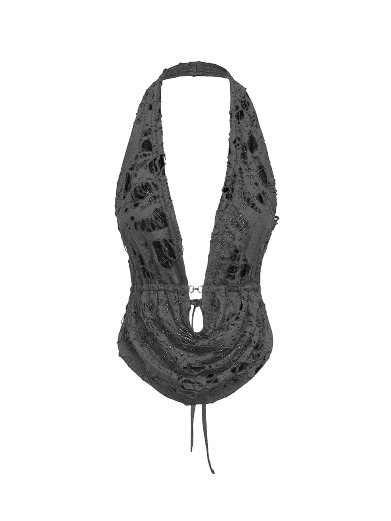 Verdusa Women's Y2k Rave Ripped Cowl Neck Halter Tops Tie Back Sexy Top ...