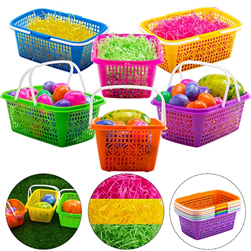 JOYIN 6 Pcs Easter Plastic Baskets with Tricolor Easter Fake Grass ...