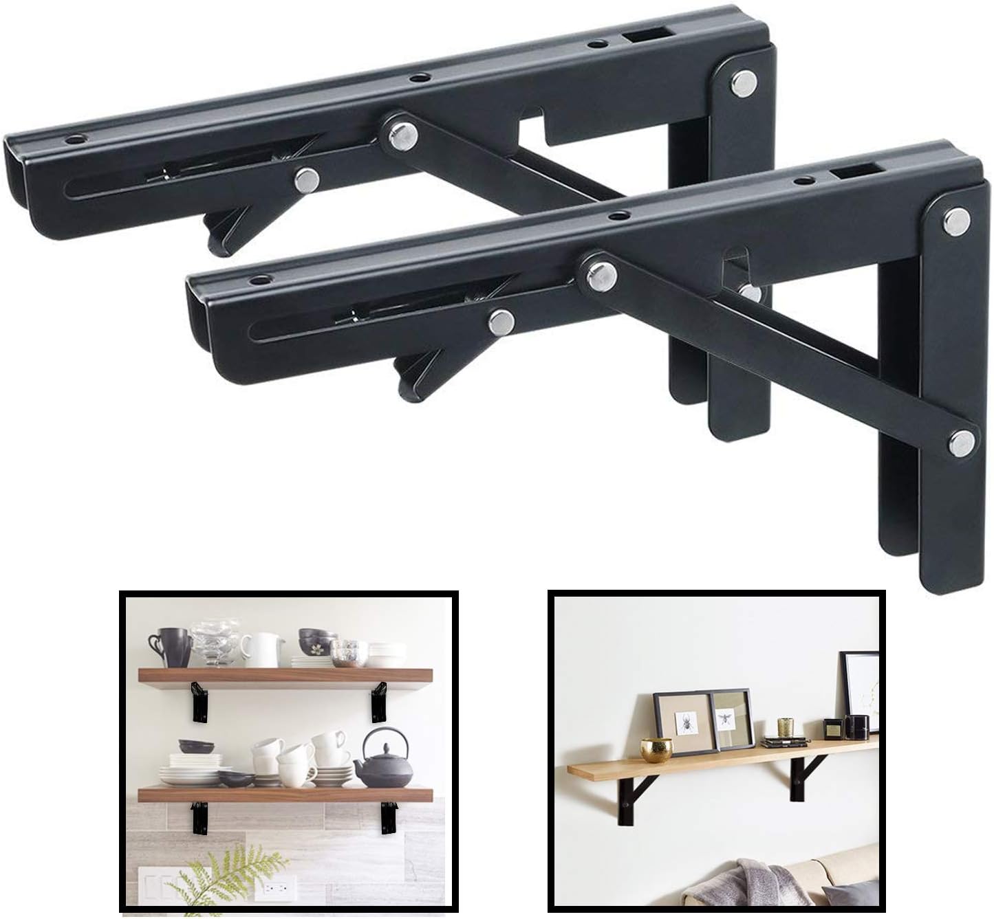 Folding Shelf Brackets - Heavy Duty Metal Collapsible Shelf Bracket for ...
