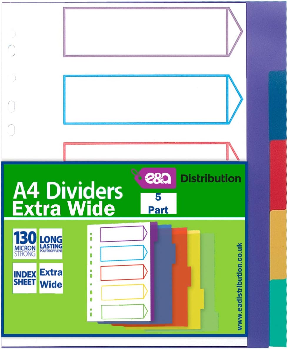 A4 File Dividers Plastic Coloured Tabs Subject Filing Numbered A-Z ...