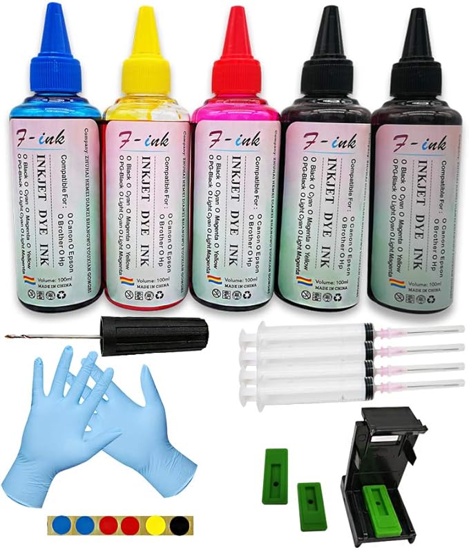 F-ink 5 Bottles Ink and Ink Refill Kits Compatible for Hp Inkjet Ink ...