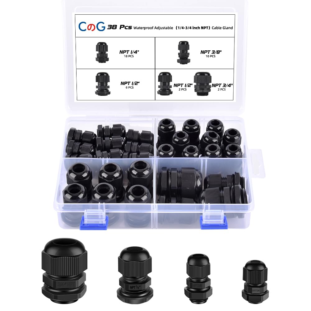Mua CGELE Cable Gland 38 Pcs NPT Plastic Waterproof Cable Pass Through ...