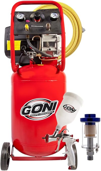 Goni 958P Paquete Compresor 3.5 HP con Tanque Vertical de 50 litros, Pistola 33000 LVLP ...