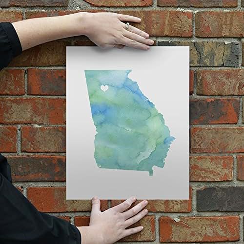 Amazon.com: Georgia or ANY STATE Map Art - Watercolor Series Hometown ...