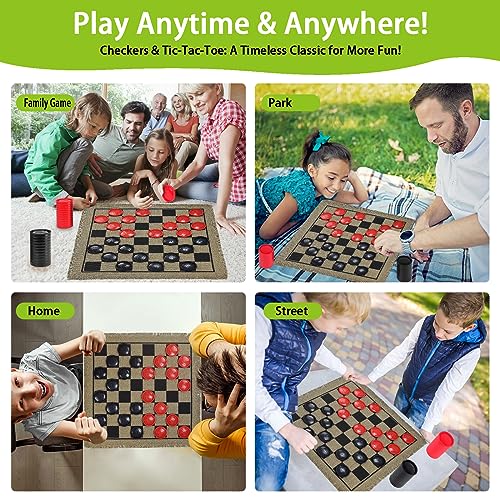 Giant Checkers Set - 3 in 1 Tic Tac Toe Game Board for Adults and Kids ...