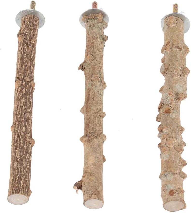 POPETPOP 3Pack Natural Wood Bird Perch-Parrot Wood Rough Perches Paw ...