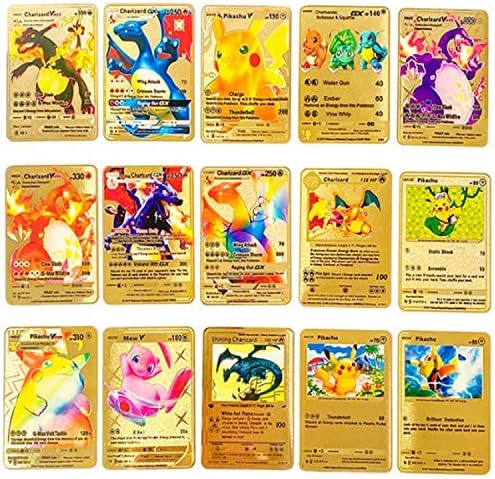 55PCS Pokemon Metal Gold Plated Card - Ultra Rare Collection Cards with ...