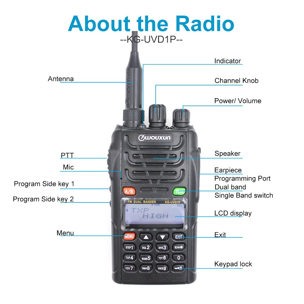 WOUXUN KG-UVD1P With 1700mAh Battery FM Transceiver UVD1P Walkie Talkie ...