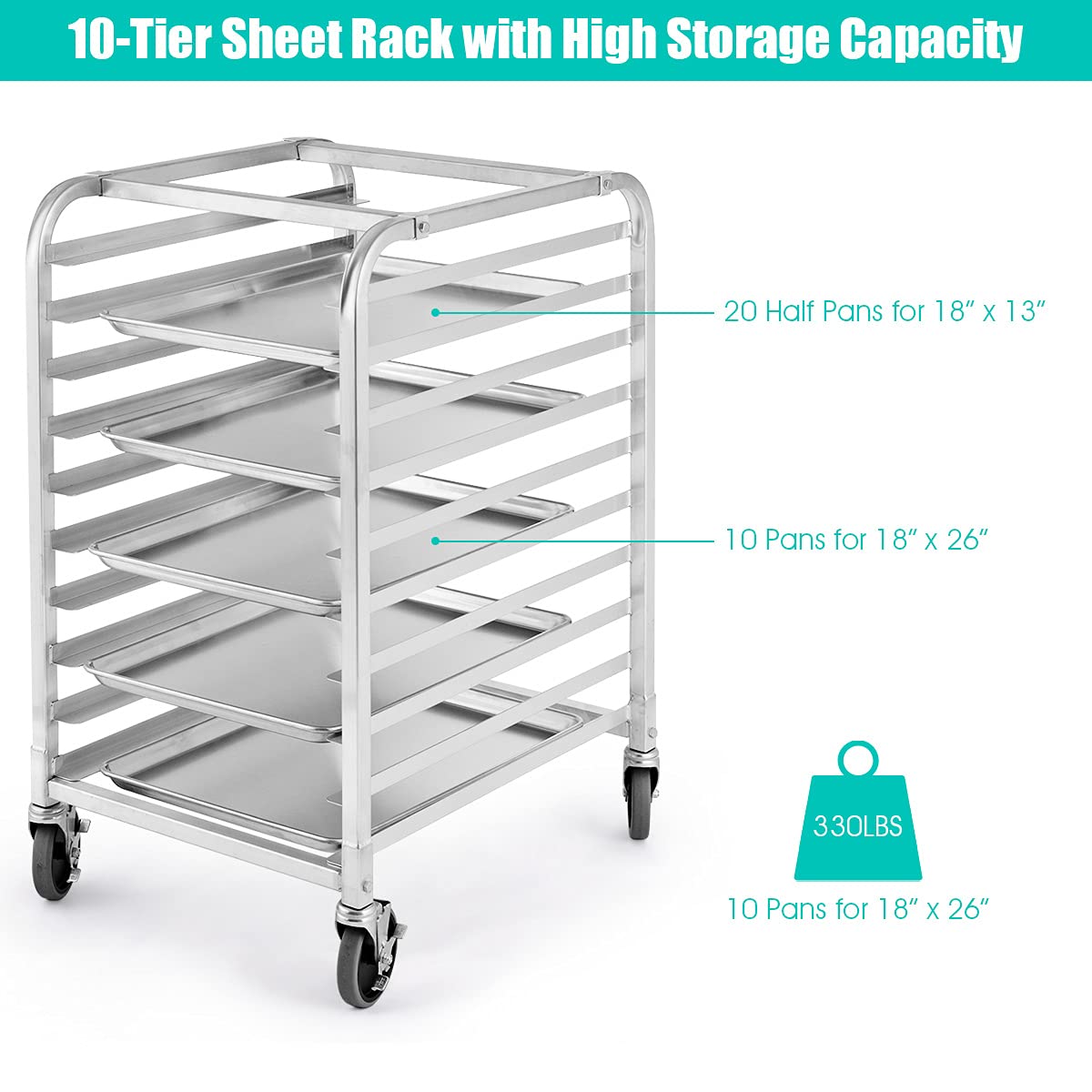 Mua ReunionG 10 Tier Bun Pan Rack, Bakery Rack with 2 Lockable Wheels ...