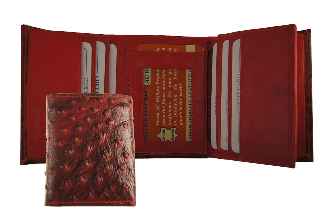 AG Wallets Genuine Leather Men's Ostrich Skin Embossed Trifold Wallet ...