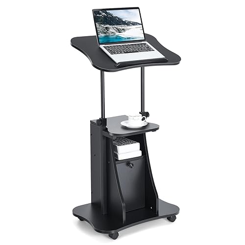 Tangkula Mobile Laptop Podium, Height Adjustable Sit to Stand Desk with ...