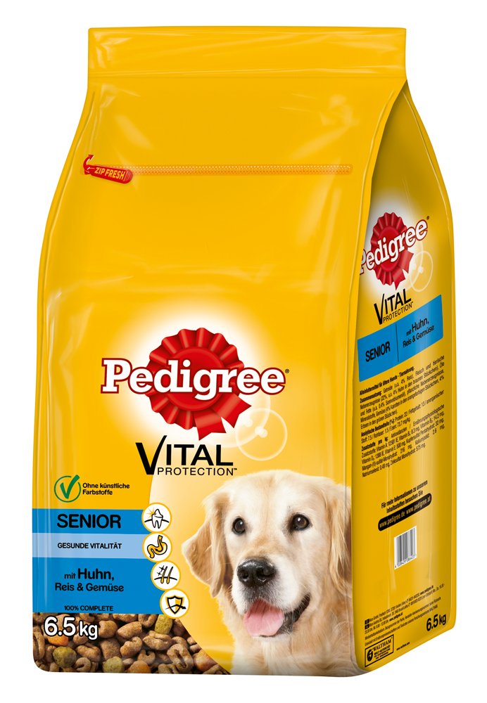 Pedigree Senior 8+ Hundefutter Huhn, Reis und Gemüse, 1 Beutel (1 x 6,5 ...