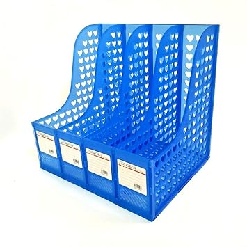 BESTOW® 4 Section Divider File Paper Magazine Rack, Plastic, Blue ...