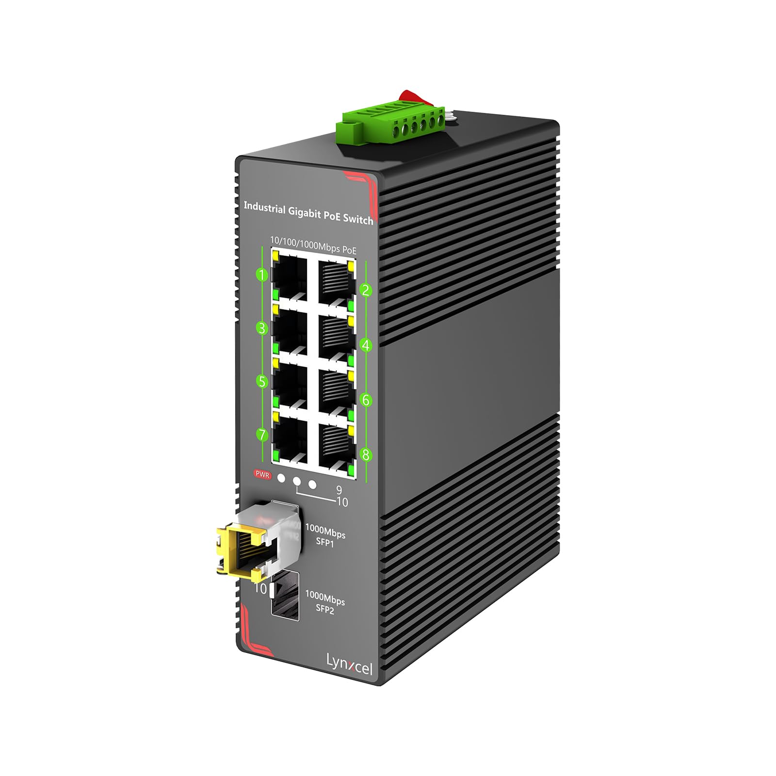 Lynxcel 8-Port PoE Gigabit Industrial Ethernet Switch, 96W PoE Budget ...