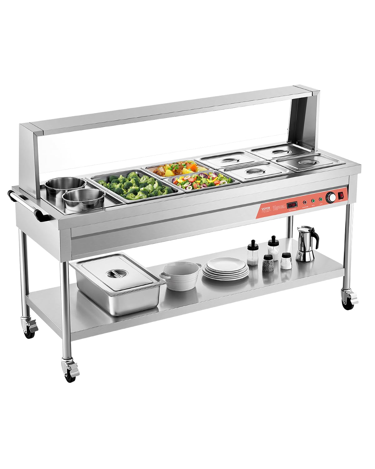 VEVOR Commercial Electric Food Warmer, 7 Pans + 2 Pots Steam Table ...