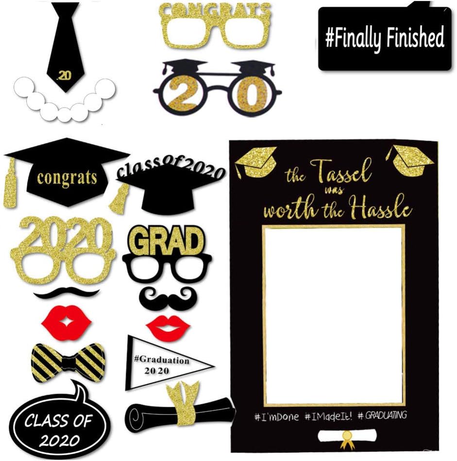Amosfun Graduation Photo Props Glitter Graduation Phtoto Booth Props ...