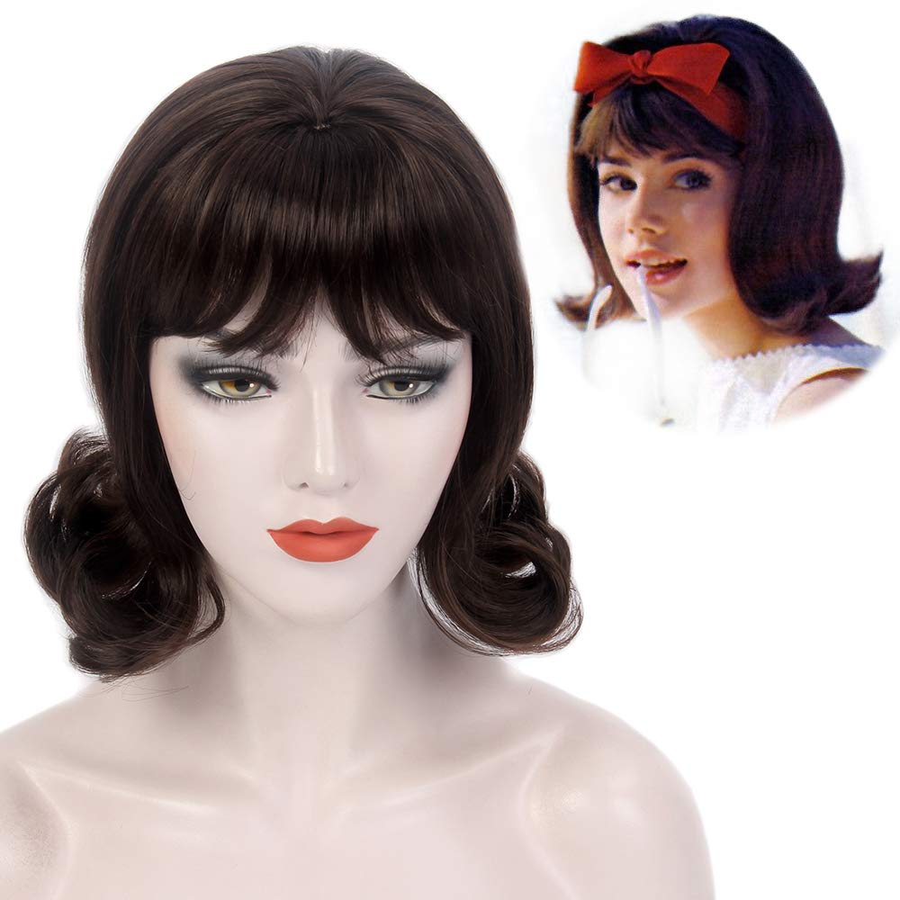 Amazon.com : H&Bwig Short Retro 60s Wigs for Women Brown Hair Wig ...