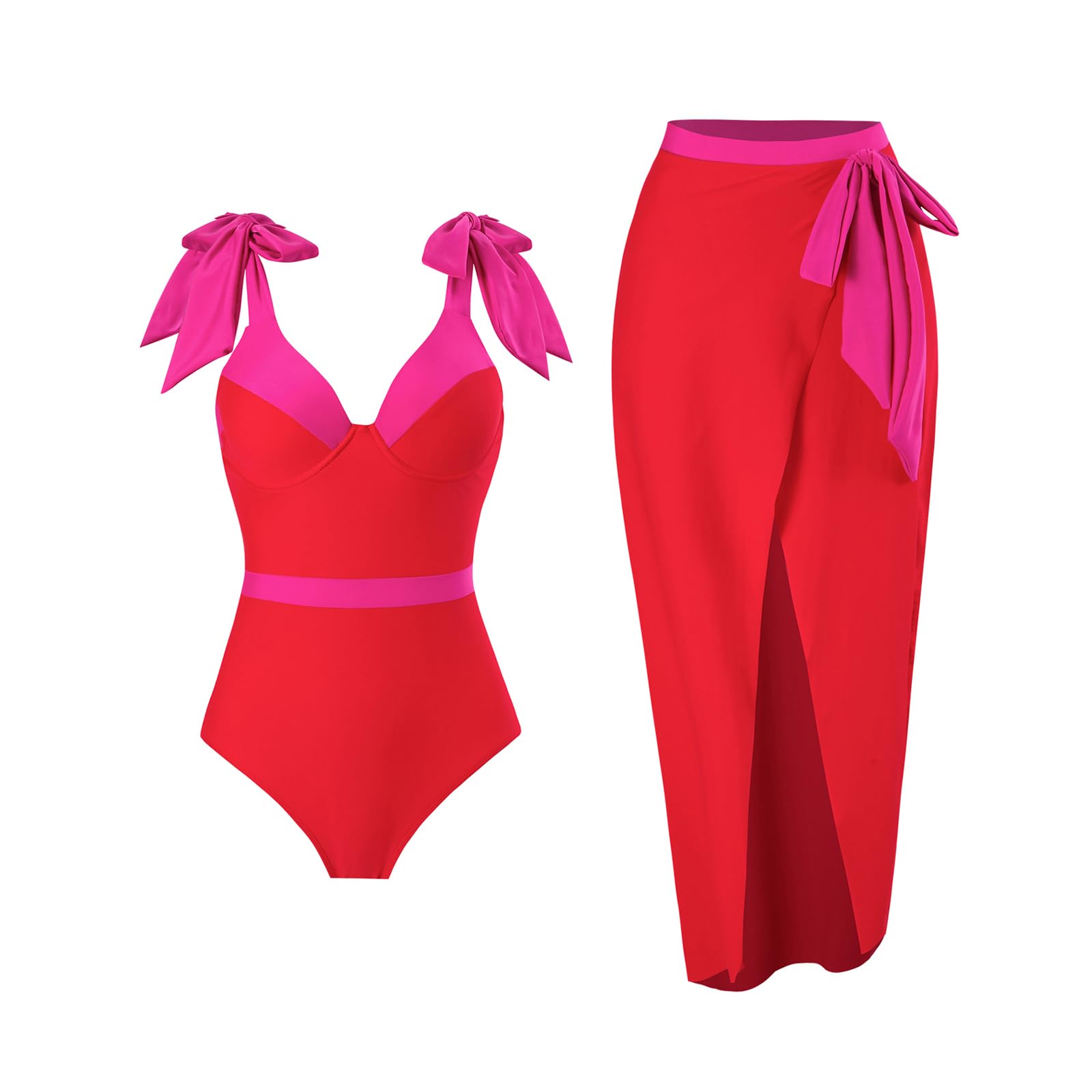 IDOPIP Women's One Piece Swimsuit with Cover up Beach Skirt Flower ...