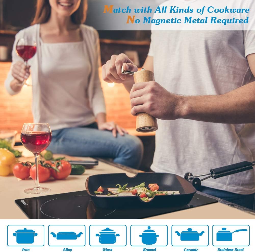 2 Zones Built-in Ceramic Hob COOKPAD, 30cm Electric Hob, 3000W Electric ...