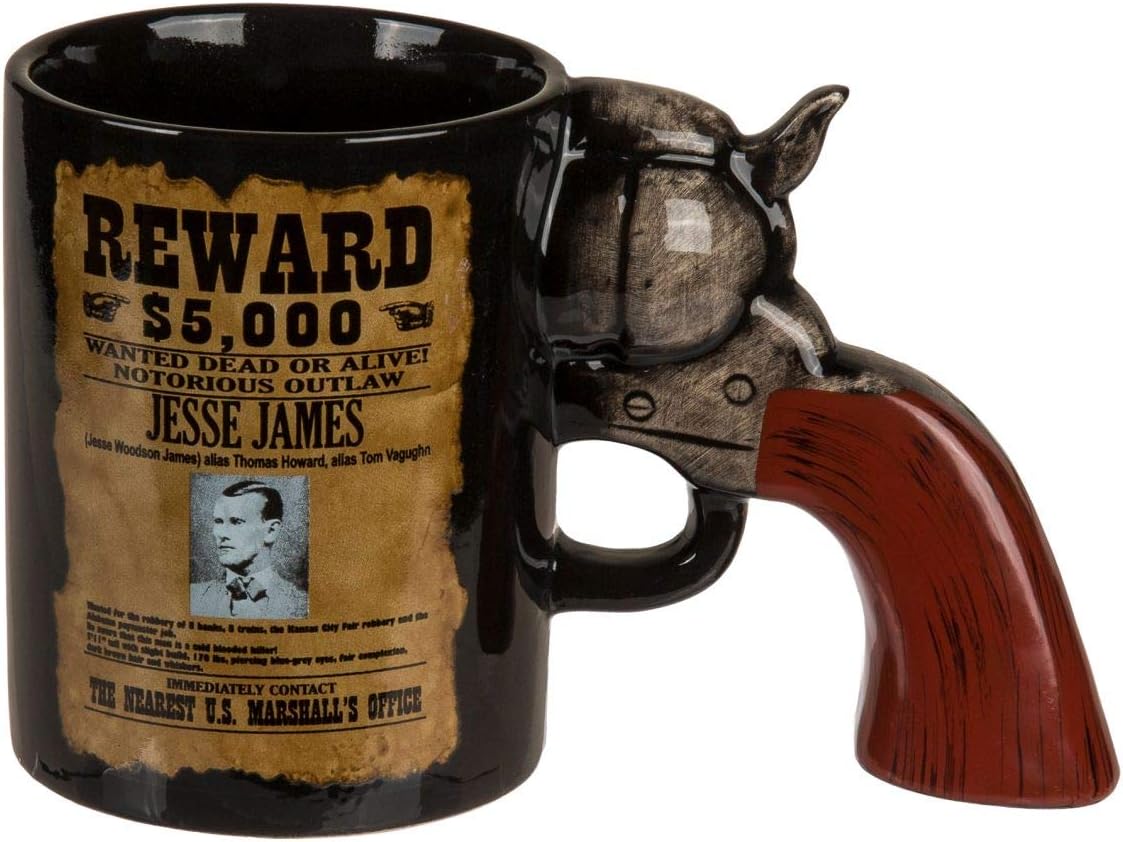 Ceramic Mug, Wanted Poster with Revolver Handle, Ca. 18 x 12 cm – BigaMart
