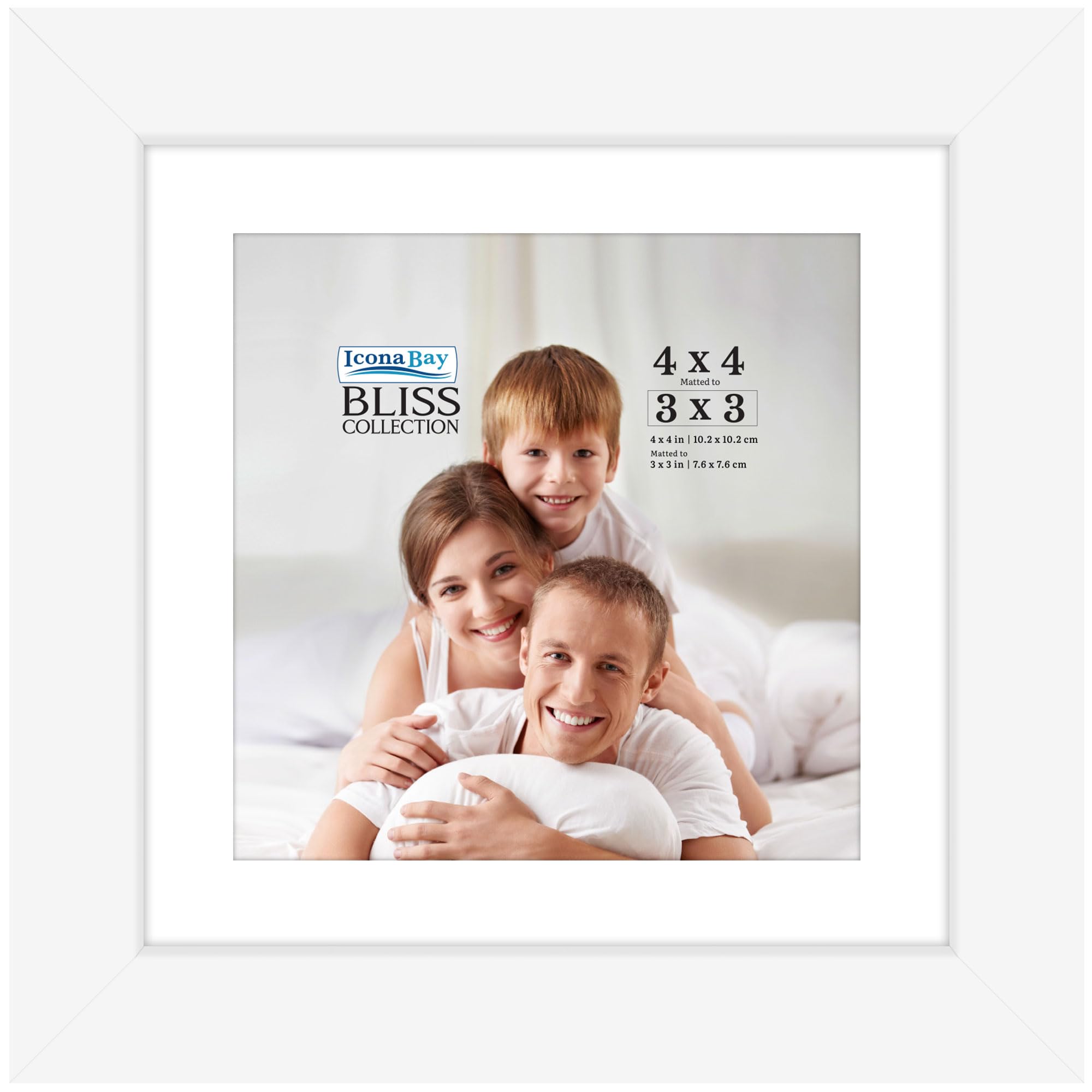 Icona Bay - 4x4 White Picture Frame with Removable Mat to 3x3 Photo ...