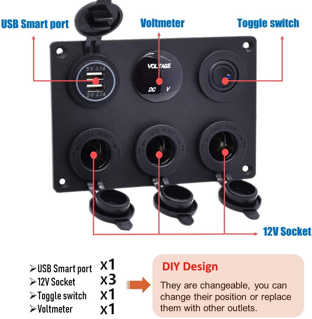 Thlevel 6 in 1 Car Charger Switch Panel, 12V Dual USB Power Outlet ...