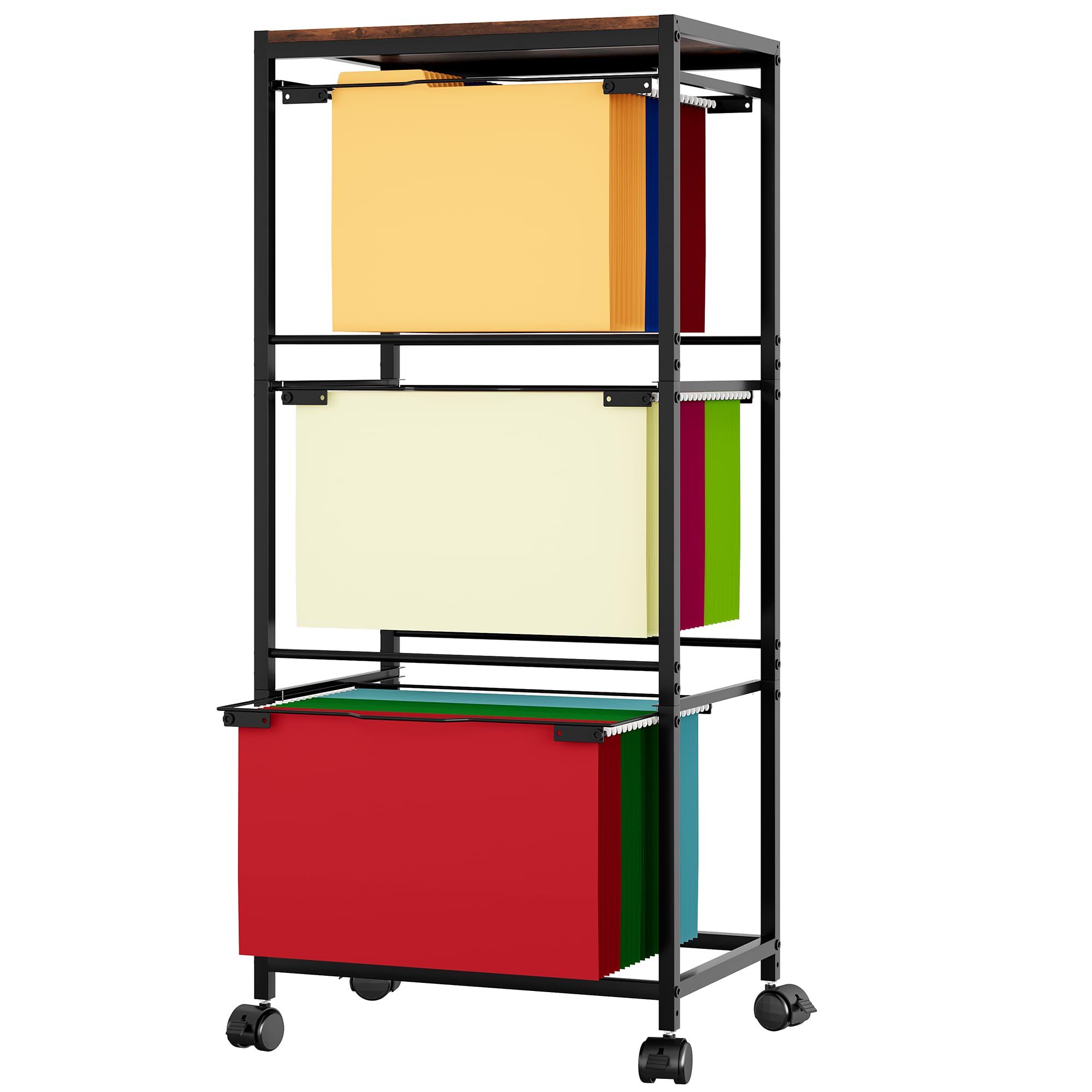 EasyPAG 3 Tier Rolling File Cart on Wheels Pull-Out Letter/Legal Size ...