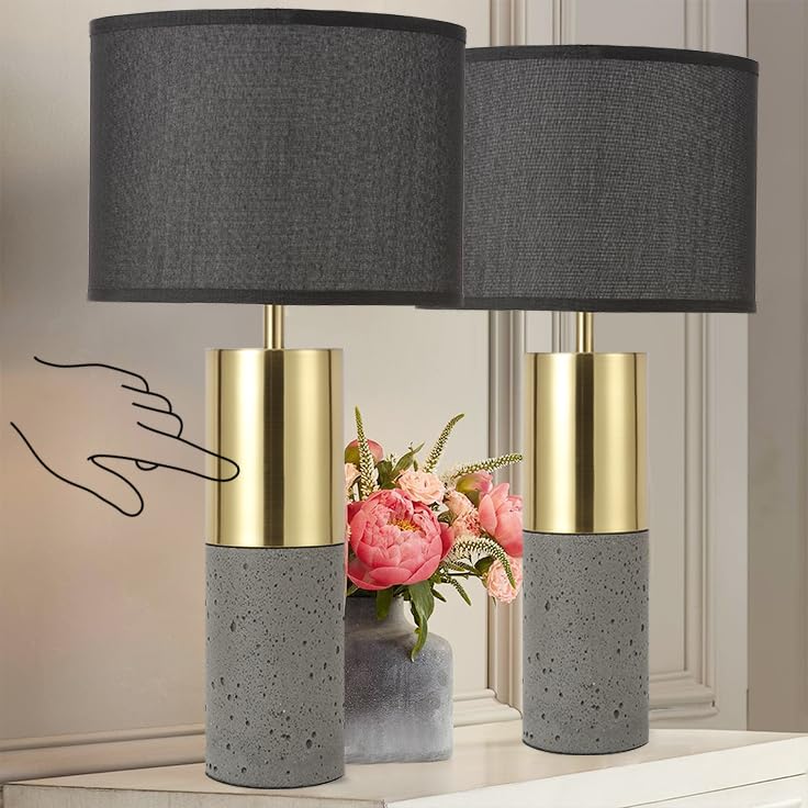 MoMyofdy 24" Tall Black Gold Lamp Set of 2 Nature Concrete Touch ...