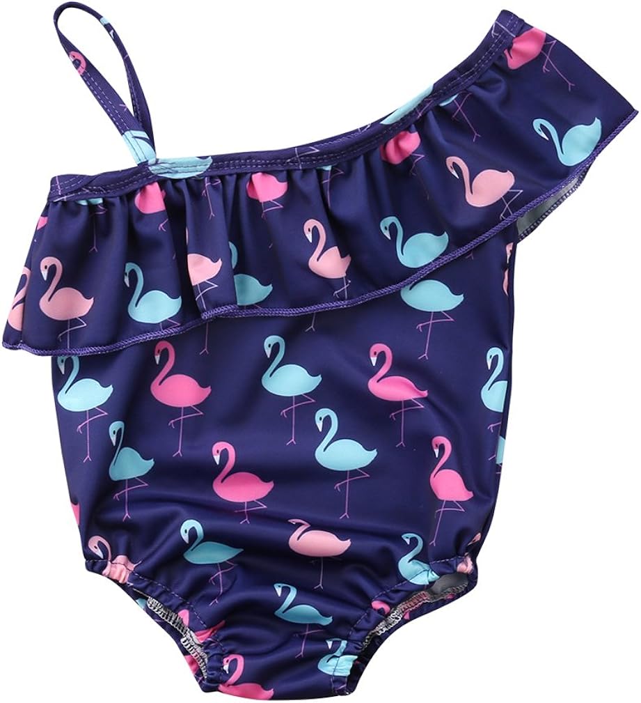 Toddler Little Girls Flamingo Swimsuit One Shoulder Ruffle Bathing Suit ...