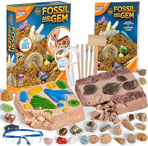 Fossil and Gemstone Dig Kit - 30+ Pcs Digging Kit for Kids Includes 24 ...